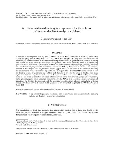 Pdf A Constrained Non Linear System Approach For The Solution Of An Extended Limit Analysis