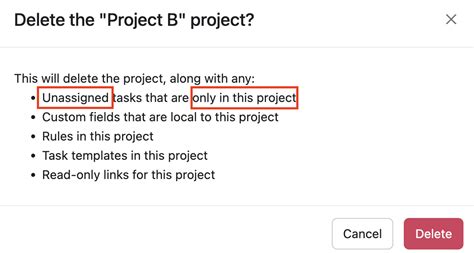update wording on deleting a project dialog box product feedback