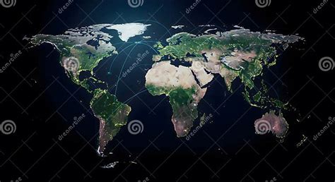 Global Data Flow On A Digital World Map With Network Connections Stock Illustration