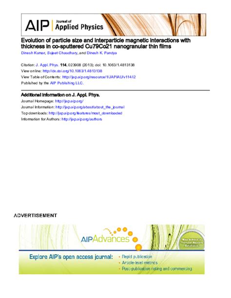 Pdf Evolution Of Particle Size And Interparticle Magnetic Interactions With Thickness In Co