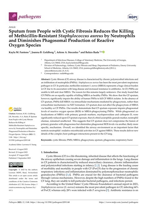 Pdf Sputum From People With Cystic Fibrosis Reduces The Killing Of Methicillin Resistant
