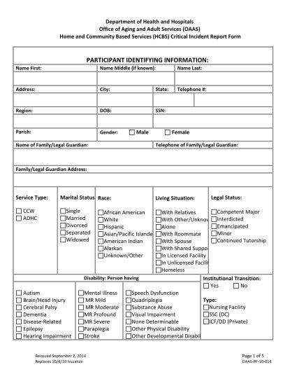 Hcbs Critical Incident Report Form