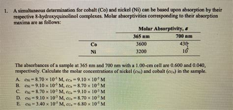 Solved A Simultaneous Determination For Cobalt Co And