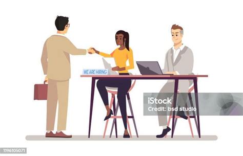 Hr 매니저 면접 지원자 평면 벡터 그림 개인 비서 고용 직원 만화 캐릭터와 보스 고용주 및 면접관 취업헤드헌팅 서비스 컨셉 취업 면접에 대한 스톡 벡터 아트 및 기타