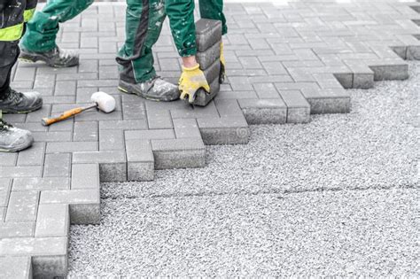 Construction Of A Sidewalk From Concrete Blocks Stock Image Image Of Pattern Floor 271836519