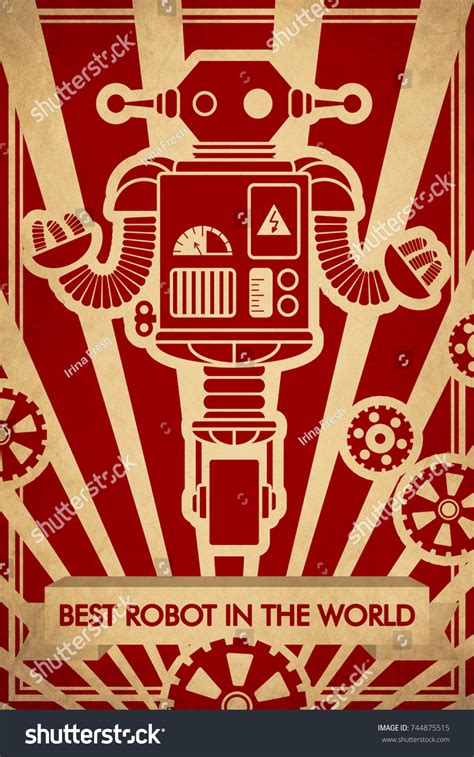Retro Robot Poster Vintage Grunge Poster With Retro Robot For