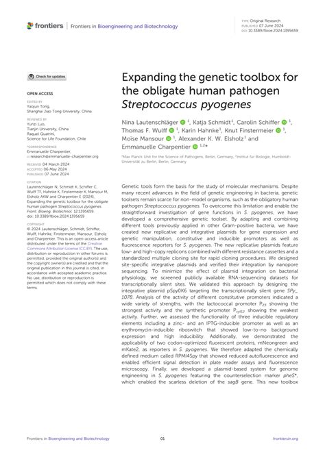 Pdf Expanding The Genetic Toolbox For The Obligate Human Pathogen Streptococcus Pyogenes