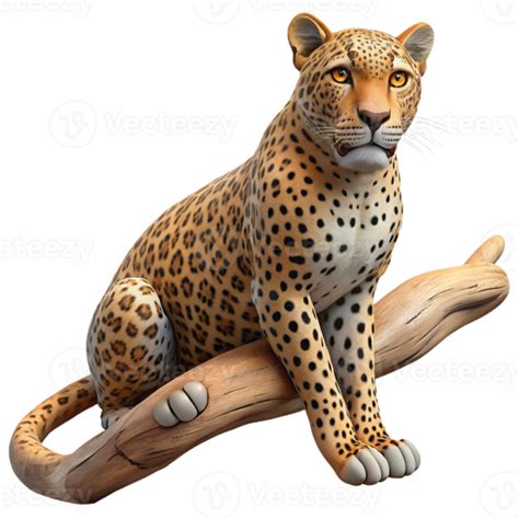 Magnificent Abstract 3d Render Of Leopard On Branch Authentic 56605027 Png