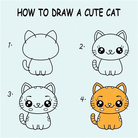 귀여운 고양이 만화를 그리는 방법 프리미엄 벡터