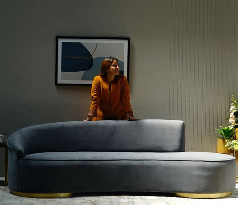 Buy Osbert 3 Seater Curved Sofa Velvet Graphite Grey At 29 Off