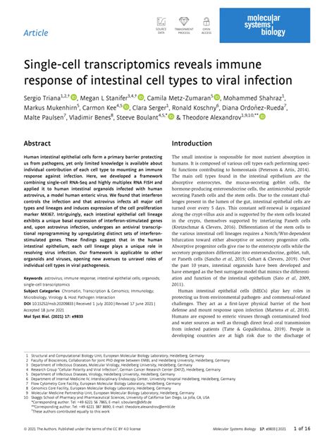 Pdf Single‐cell Transcriptomics Reveals Immune Response Of Intestinal Cell Types To Viral