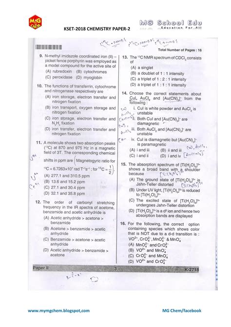 Mg School Science Kset 2018 Chemical Science Question Paper