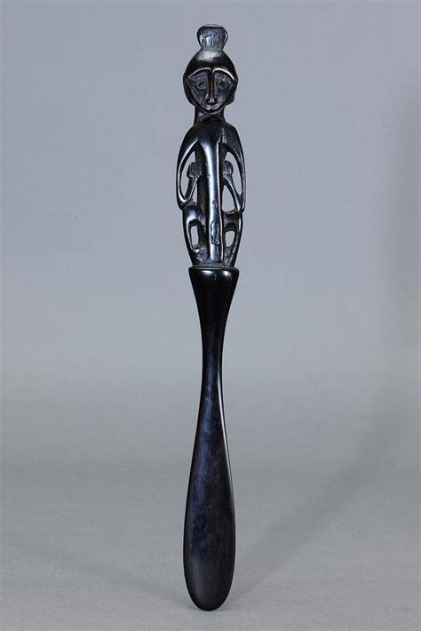 Massim Lime Spatula With Protective Human Figures New Guinean Tribal