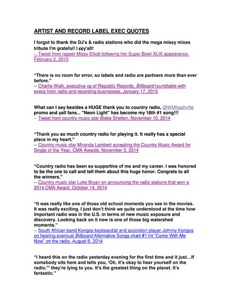 Fillable Online Artist And Record Label Exec Quotes Fax Email Print
