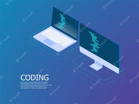 Premium Vector Coding With Laptop Vector Isometric