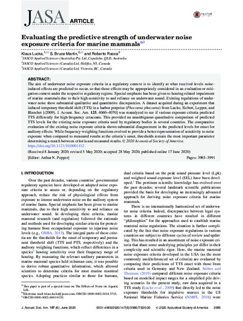 Pdf Evaluating The Predictive Strength Of Underwater Noise Exposure