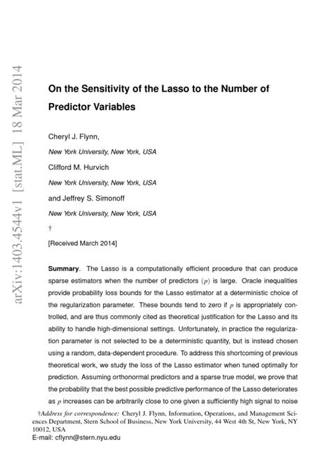 on the sensitivity of the lasso to the number of predictor variables