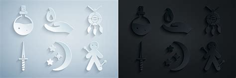 달과 별 깃털이 달린 드림 캐처 단검 부두 인형 불을 들고 있는 손 병 사랑의 묘약 아이콘을 설정합니다 벡터 0명에 대한 스톡 벡터 아트 및 기타 이미지 Istock