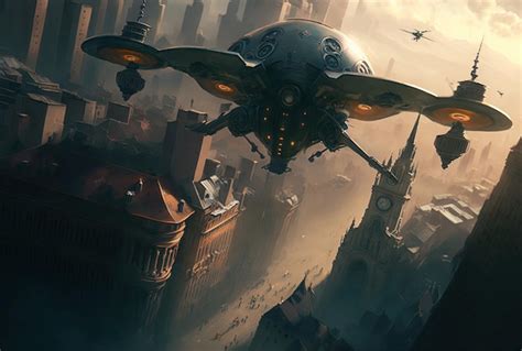 Premium Photo Example Of A Drone With A Camera Hovering Over A City