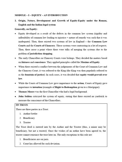 Module 1 Equity An Introduction Pdf Equity Law Trust Law