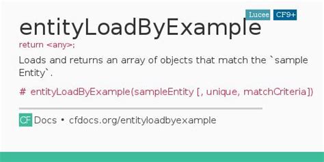 entityloadbyexample code examples and cfml documentation