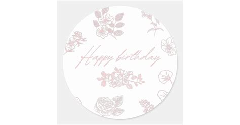 Happy Birthday With Floral Background Pink Classi Classic Round