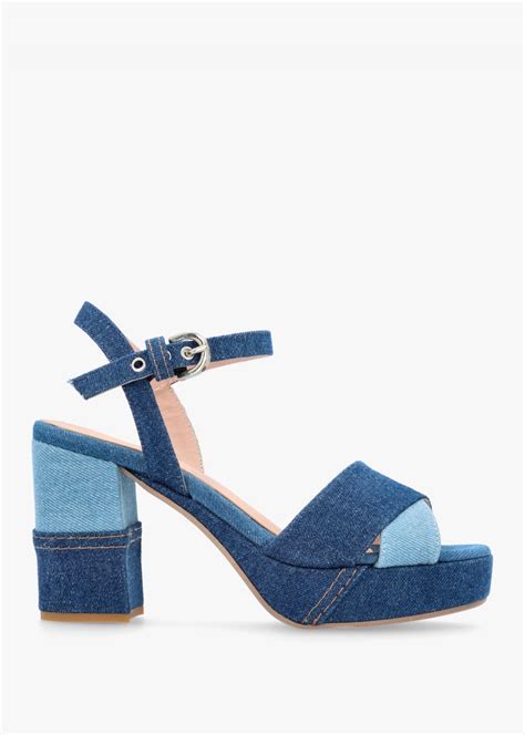Donna Lei Galaxy Denim Platform Block Heel Sandals Footwear Uk
