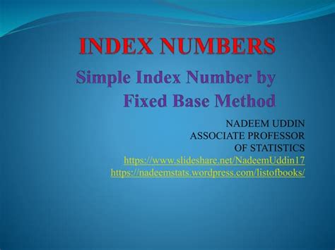 Index Numbers Simple Index Number By Fixed Base Method Pptx
