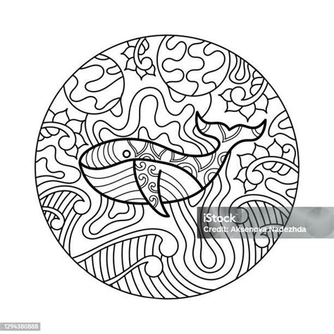 색칠 공부 고래 파도 환상적인 패턴 원 낙서 스타일의 구성 0명에 대한 스톡 벡터 아트 및 기타 이미지 0명 검은색 고래