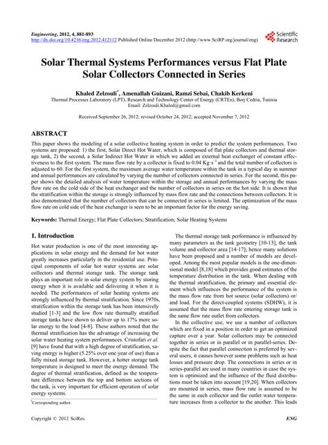 Pdf Solar Thermal Systems Performances Versus Flat Plate Solar