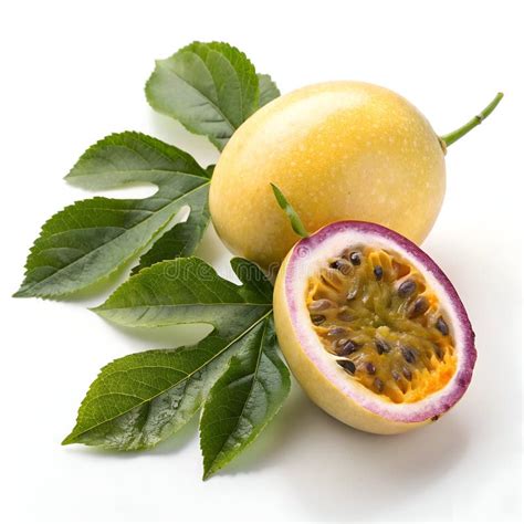 Single Yellow Passion Fruit Isolated On White Background Stock
