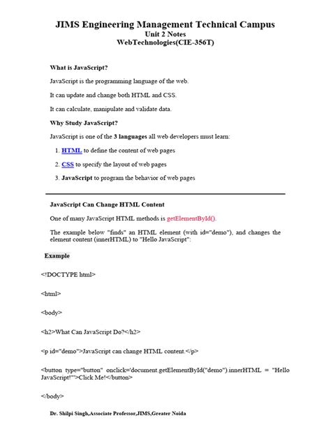 Webtechnologies Cie 356 T Unit 2 Notes Pdf Document Object Model Cookie