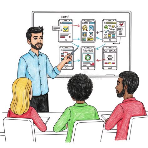 App Development Class Instructor Explains Ui Flow On Whiteboard Stock