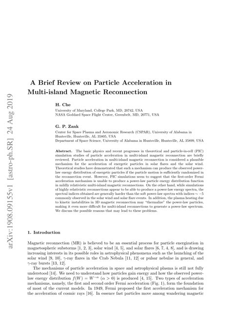 Pdf A Brief Review On Particle Acceleration In Multi Island Magnetic