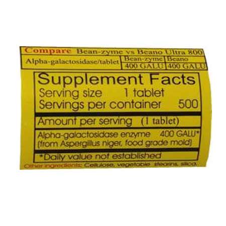 Healtha2z Bean Zyme Alpha Galactosidase Enzyme 500 Tablets Compare To