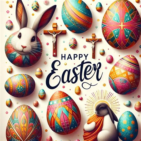Happy Easter Wishes Poster Jesus And Colorful Eggs Vector Illustration Template Poster Banner