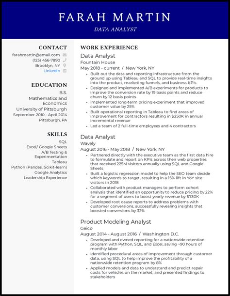 data analyst resume examples templates tips and guide