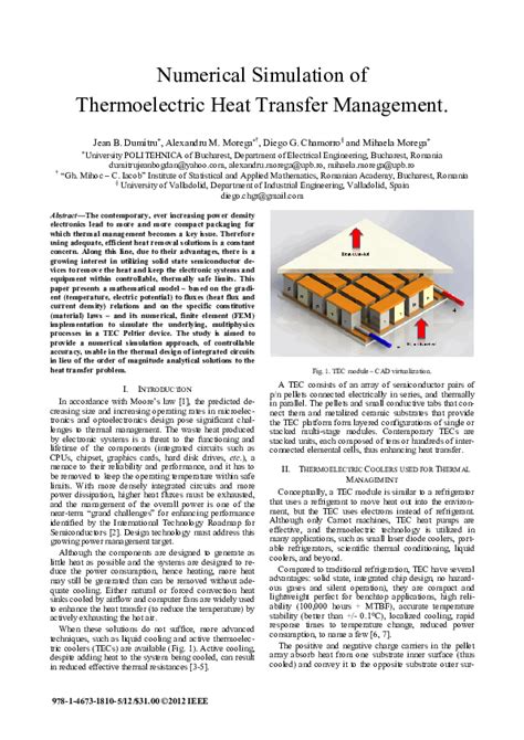 Pdf Numerical Simulation Of Thermoelectric Heat Transfer Management