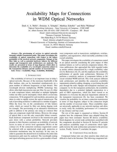 Pdf Availability Maps For Connections In Wdm Optical Networks