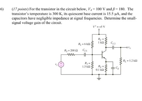Solved For The Transistor In The Circuit Below Va 100 V
