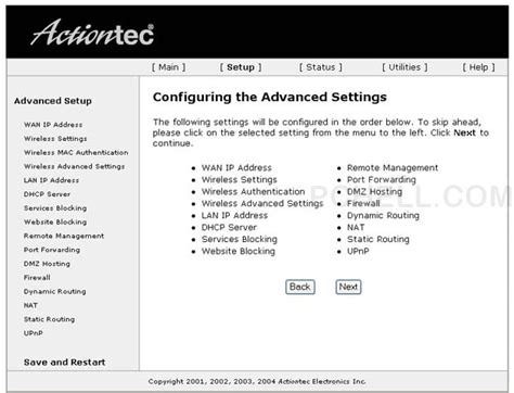 Actiontec Gt Wg Dsl Advanced Setup Screenshots