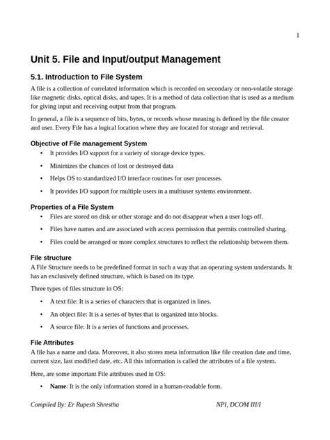 Unit 5 File And Inputoutput Management Pdf Computer File Input