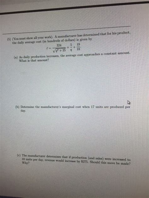 Solved 4 You Must Show All Your Work Answer The