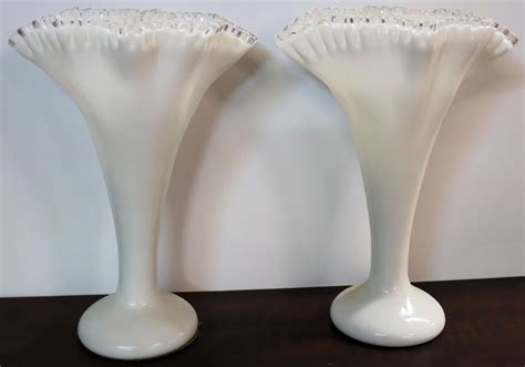 Lot Detail Pair Of Large Fenton Silver Crest Vases Each Measures 12