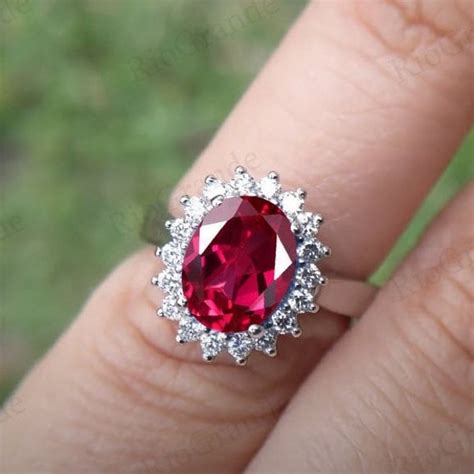 Princess Diana Ruby Halo Ring Etsy