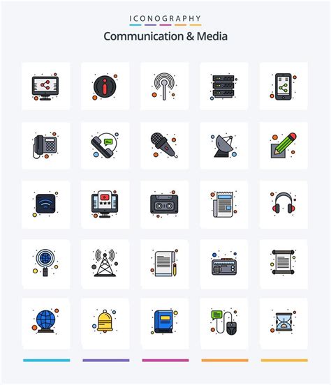 Creative Communication And Media 25 Line Filled Icon Pack Such As Social Media Network