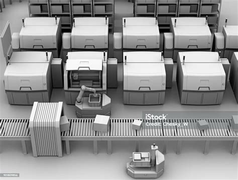 Agv 금속 3d 프린터에서 부품을 따기의 클레이 모델 렌더링 공장 산업 건물에 대한 스톡 사진 및 기타 이미지 공장 산업 건물 교통수단 로봇 Istock