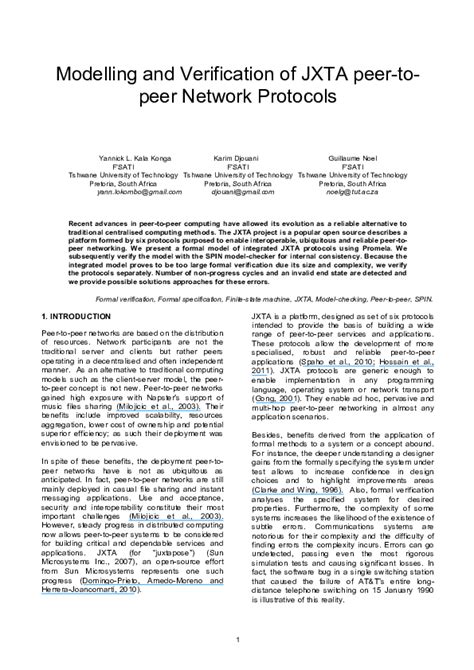 Pdf Modelling And Verification Of Jxta Peer Topeer Network Protocols