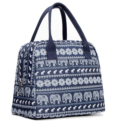 Boho Womens Lunch Bag With Velcro Pack Insulated Cooler Tote For School Picnic Elephant
