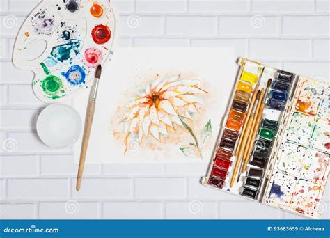 Watercolor Sketch Of Lily Flower And Paints Stock Image Image Of Painter Draw 93683659